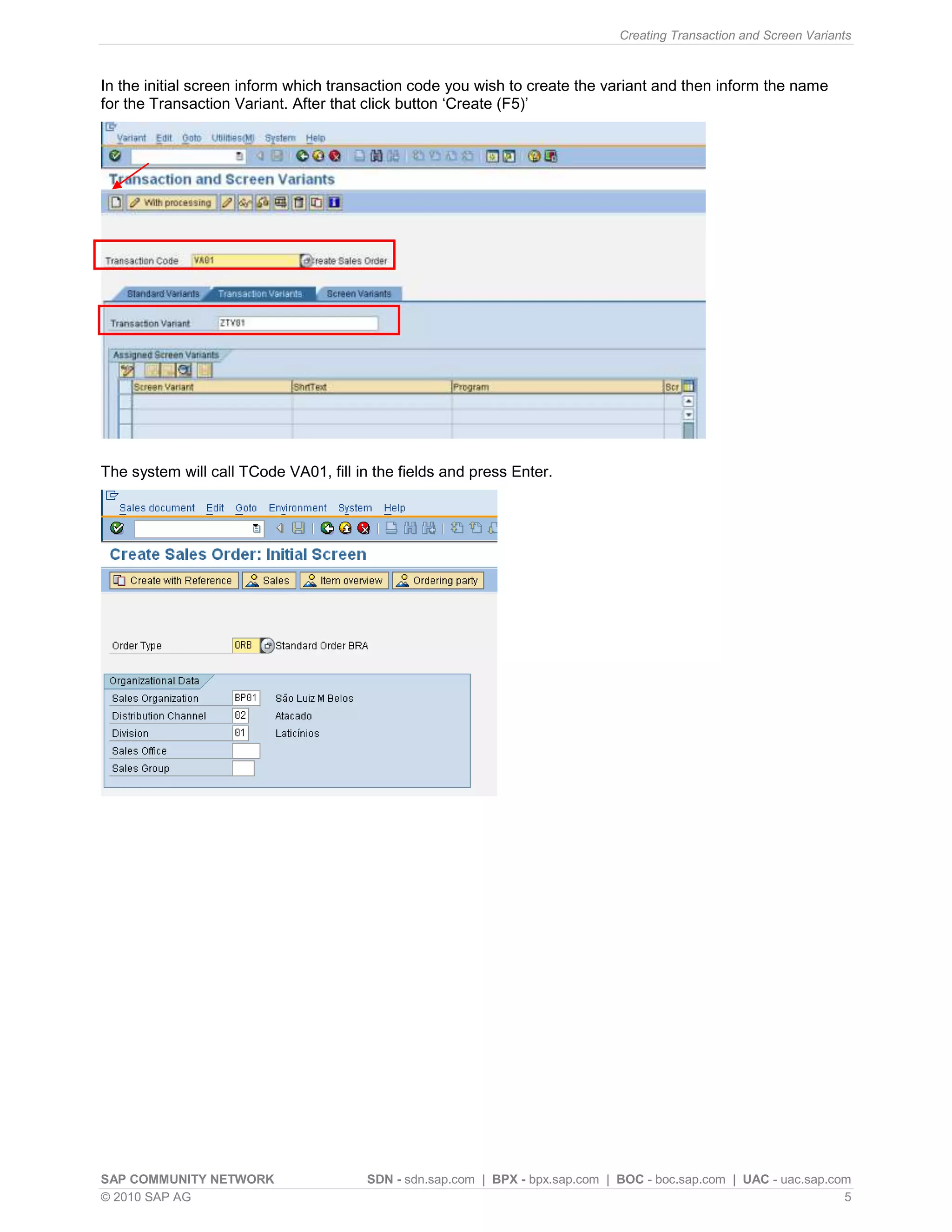 Creating transaction and screen variants | PDF