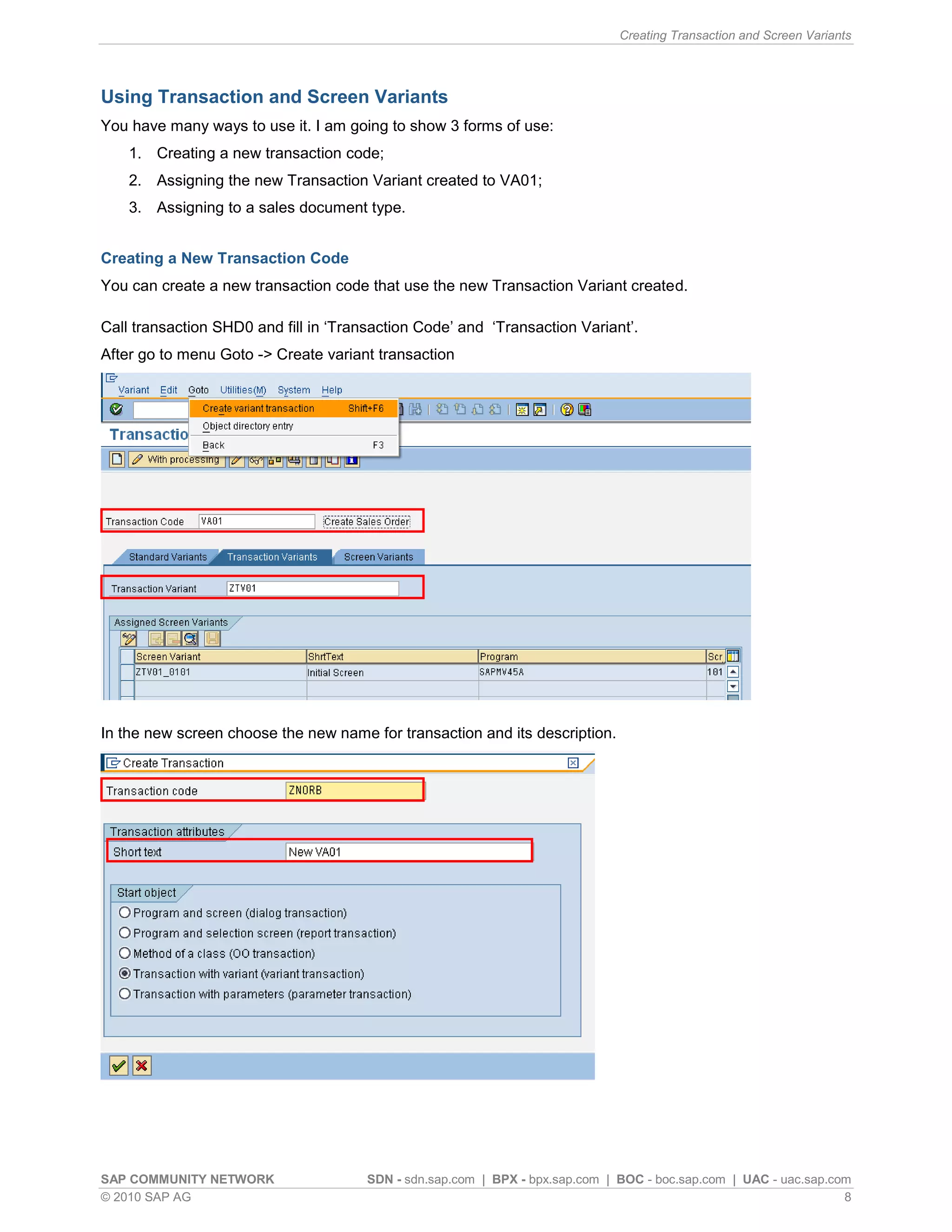 Creating transaction and screen variants | PDF