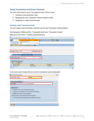 Creating transaction and screen variants | PDF