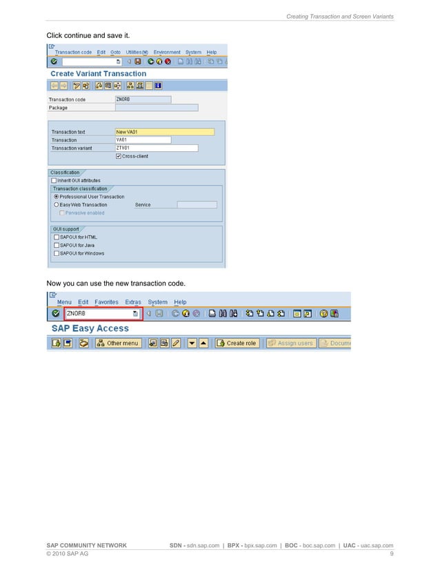 Creating transaction and screen variants | PDF