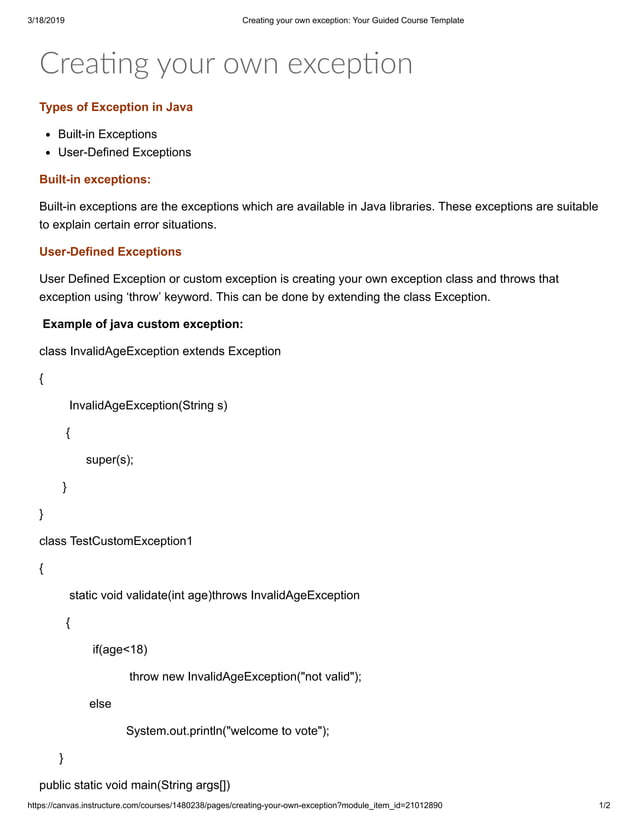 Creating your own exception | PDF Creating your own exception | PDF