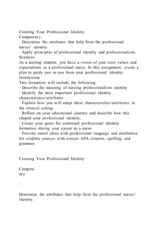 Creating Your Professional IdentityCompetency· Determine the a | DOCX
