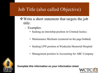 Creating Your Resume | PPT | Resume Writing and Advice | Job Search