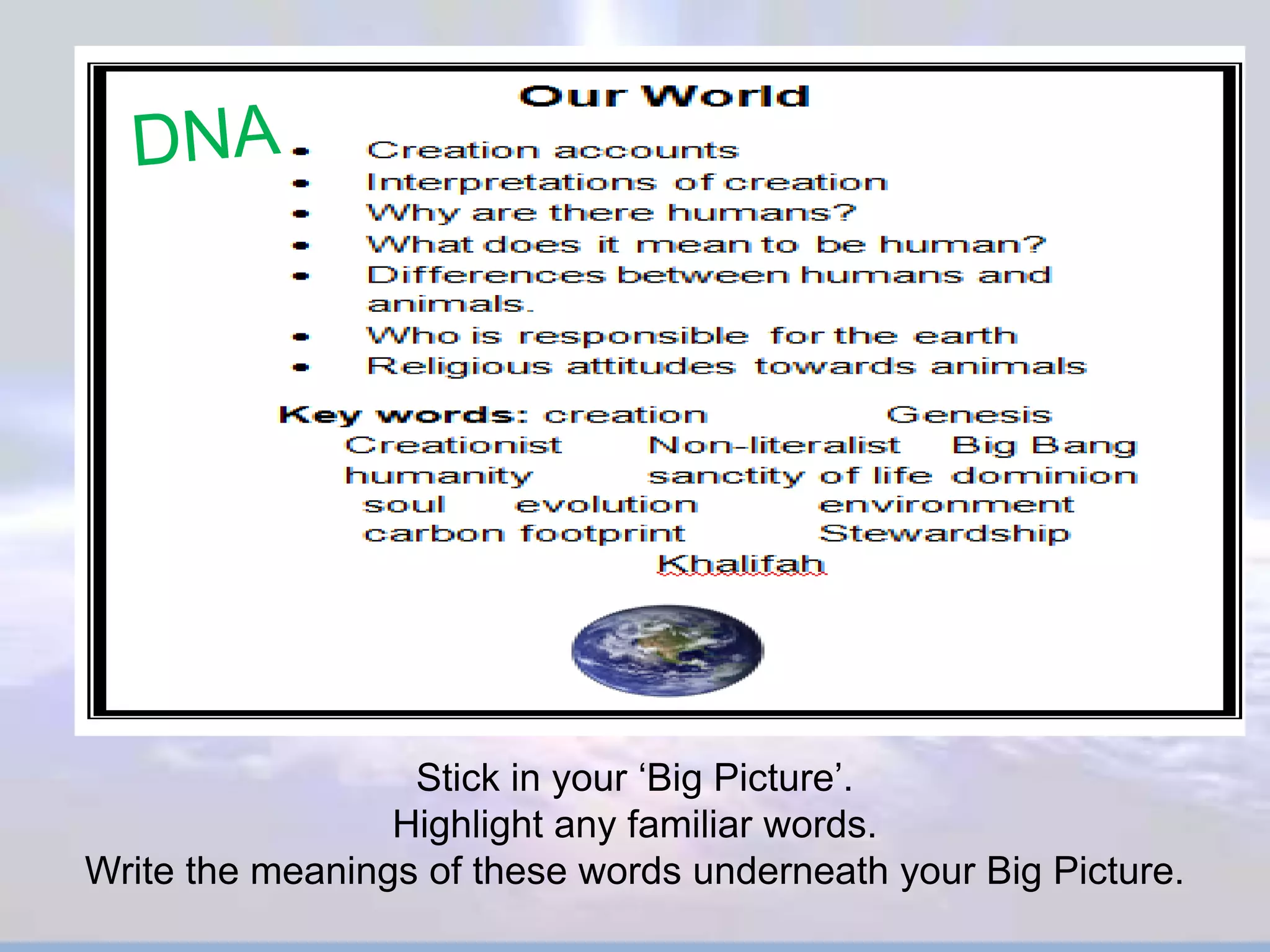 GCSE RE WJEC- Our World- Creation | PPTX