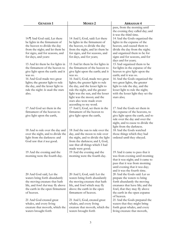 Comparison of Creation Accounts in Genesis, Moses and Abraham (LDS) | PDF
