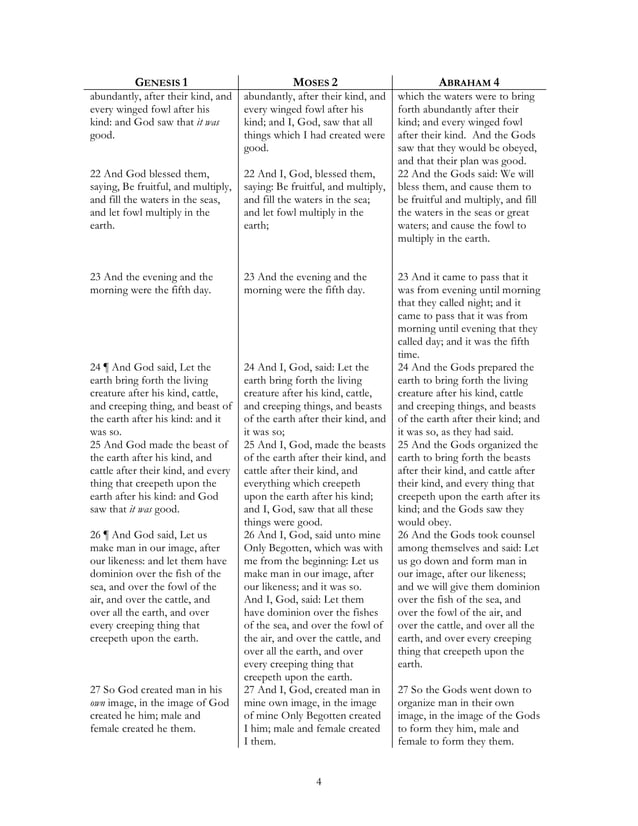 Comparison of Creation Accounts in Genesis, Moses and Abraham (LDS) | PDF