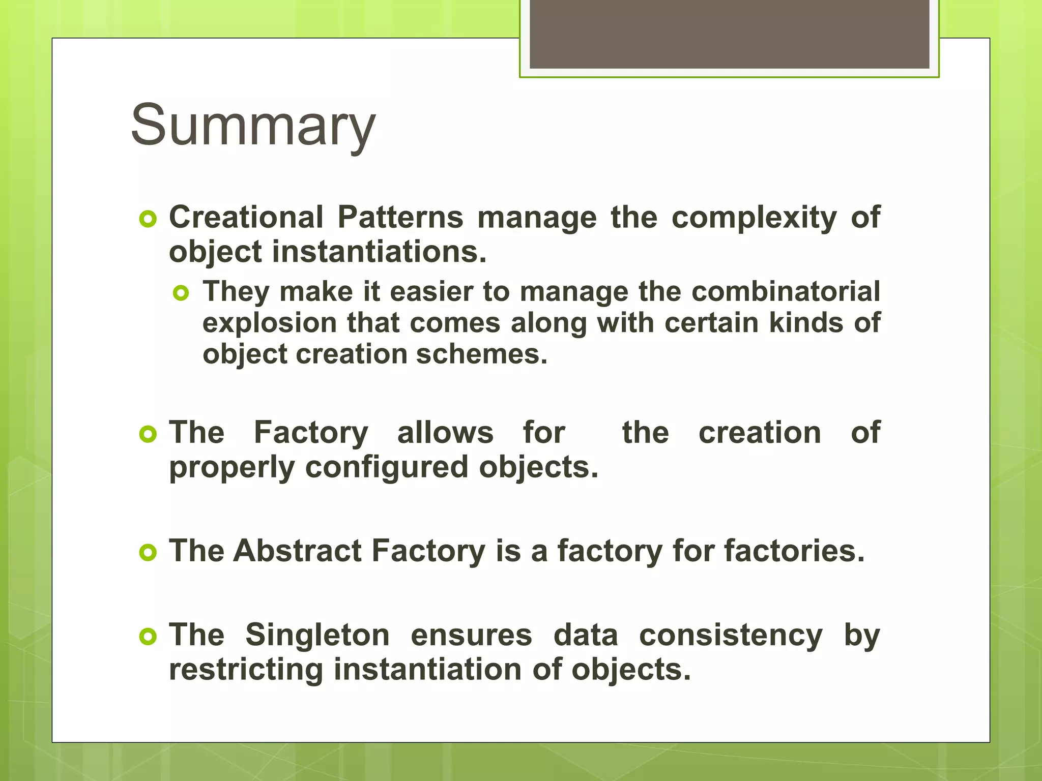 Creational pattern | PPTX | Programming Languages | Computing
