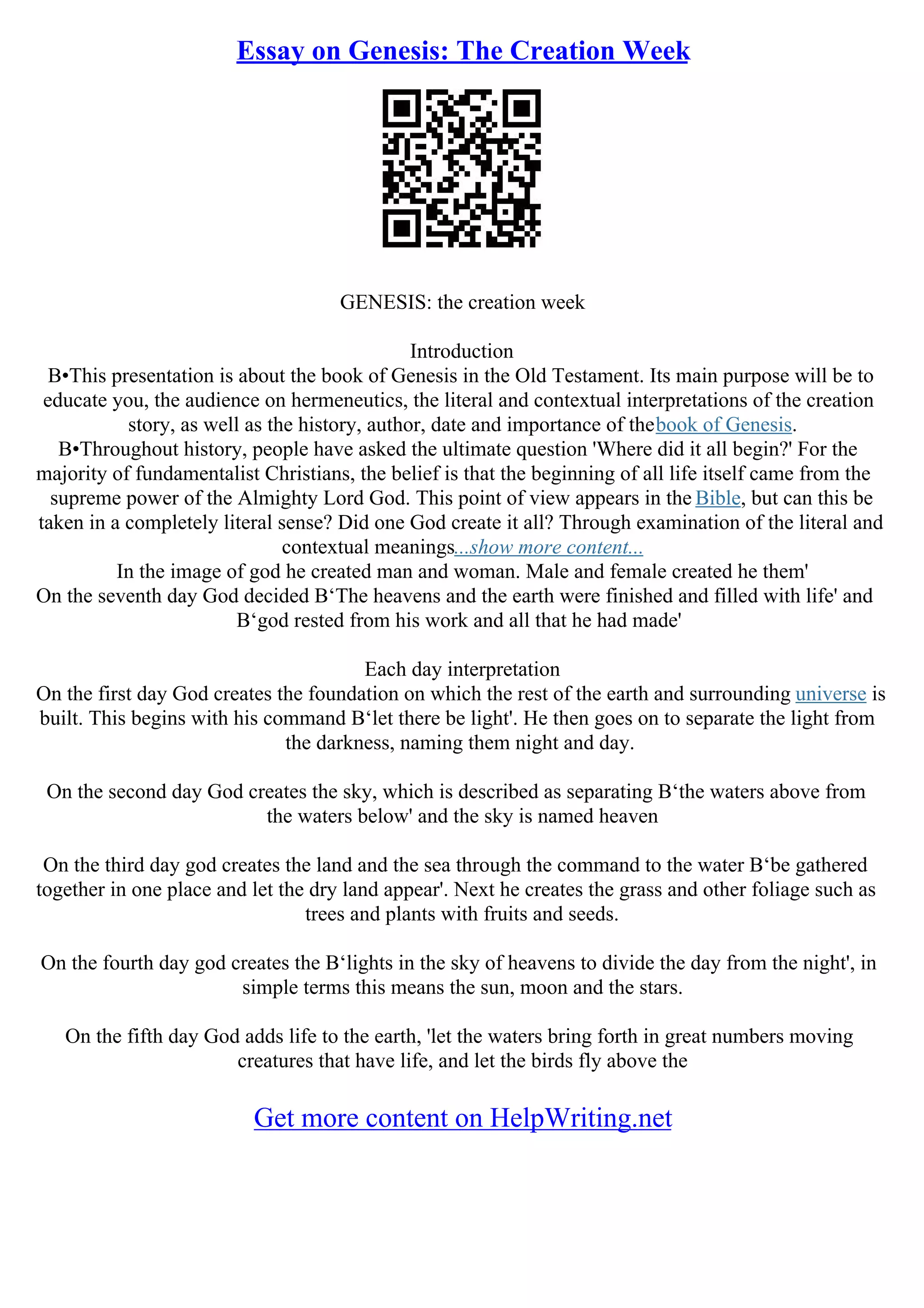Creation Essay | PDF