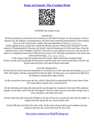 Creation Essay | PDF
