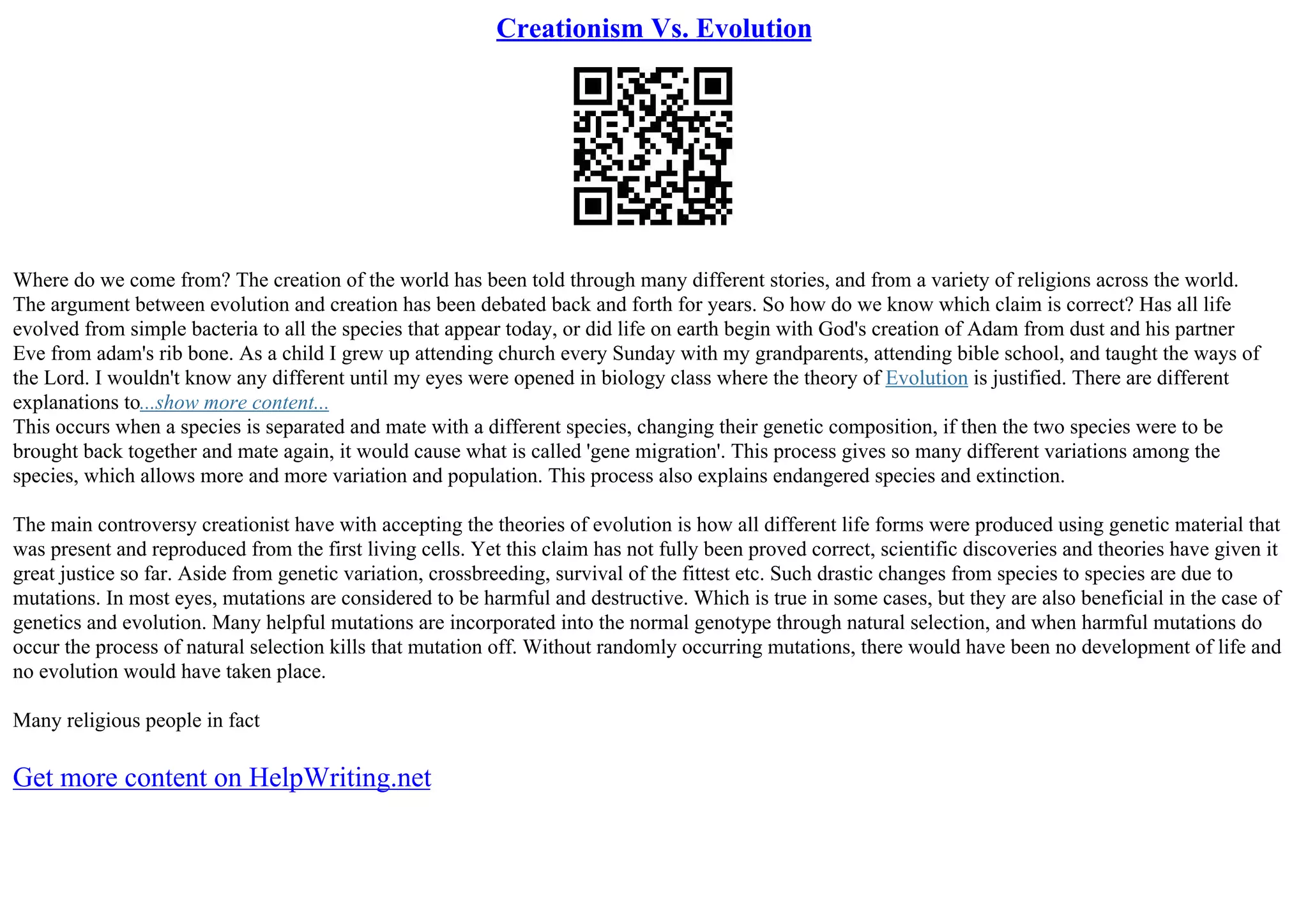 Creationism Vs. Evolution | PDF
