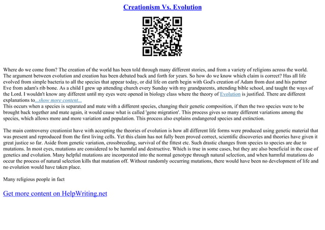 Creationism Vs. Evolution | PDF