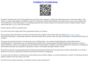Creationism Vs. Evolution | PDF