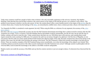 Creationism Vs. Evolution | PDF