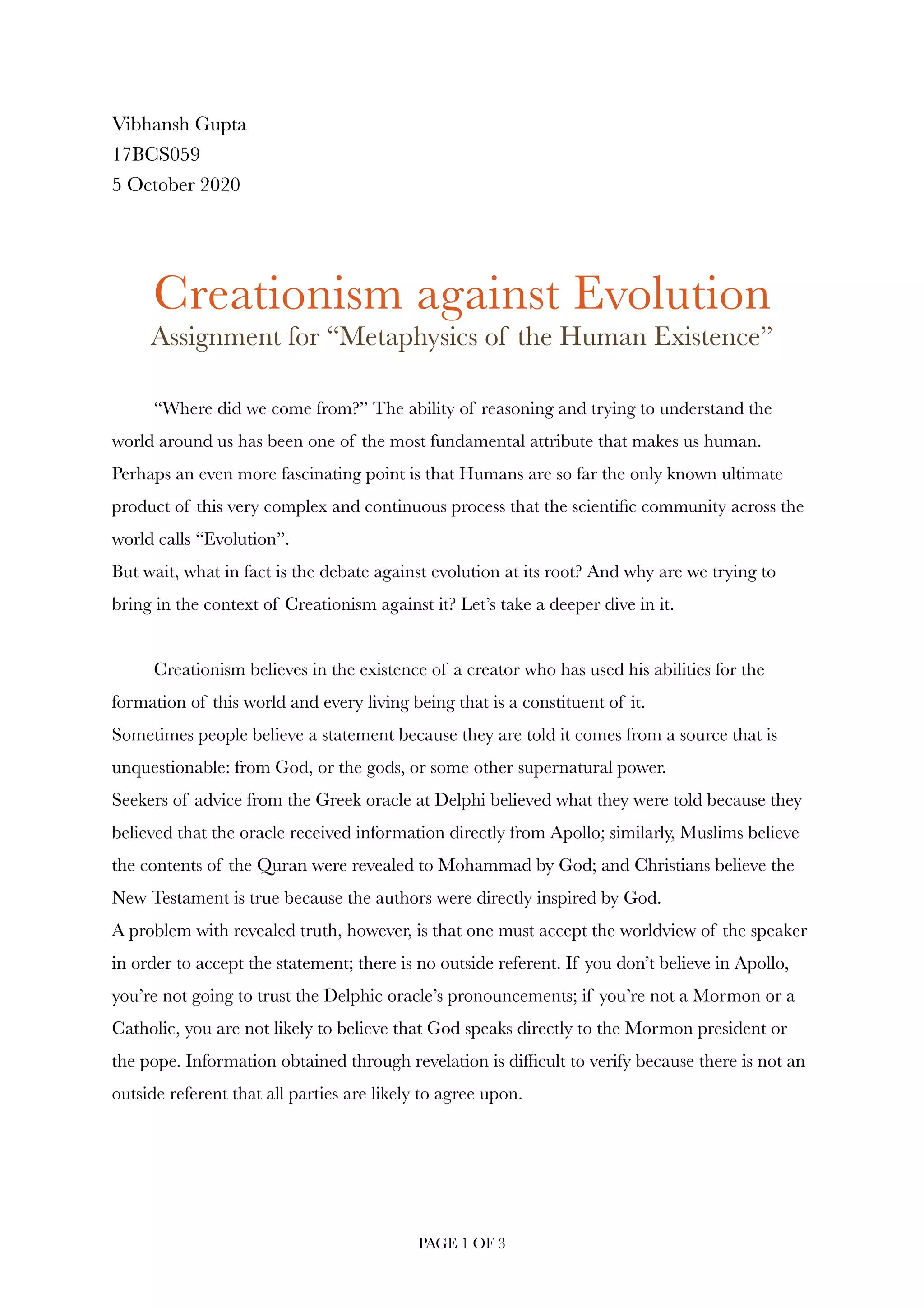 Creationism vs evolution | PDF