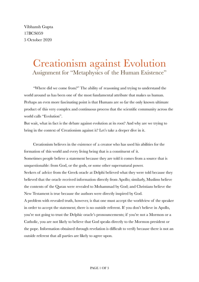 Creationism vs evolution | PDF