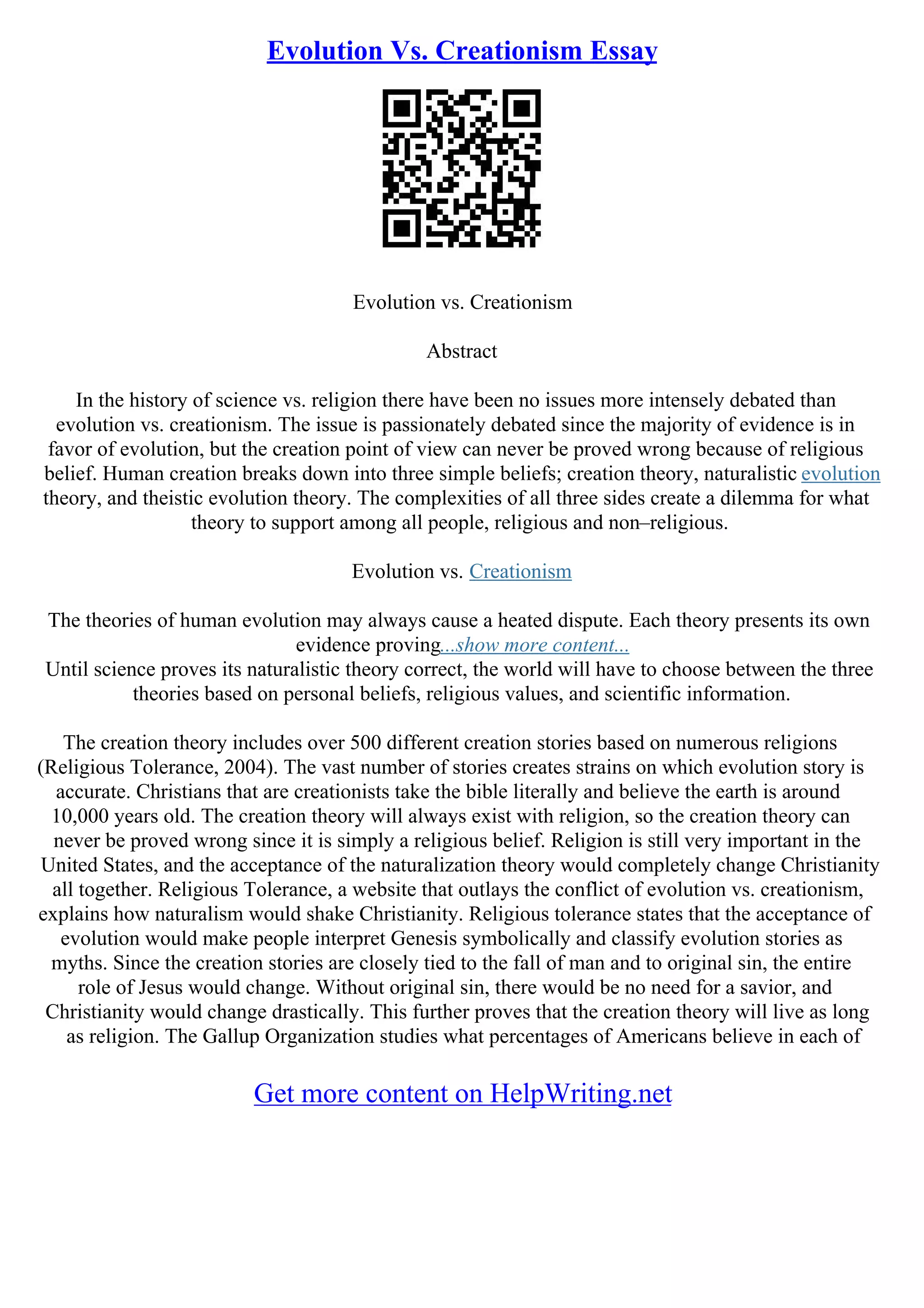 Creationism Vs Evolution Essay | PDF | Geology | Science