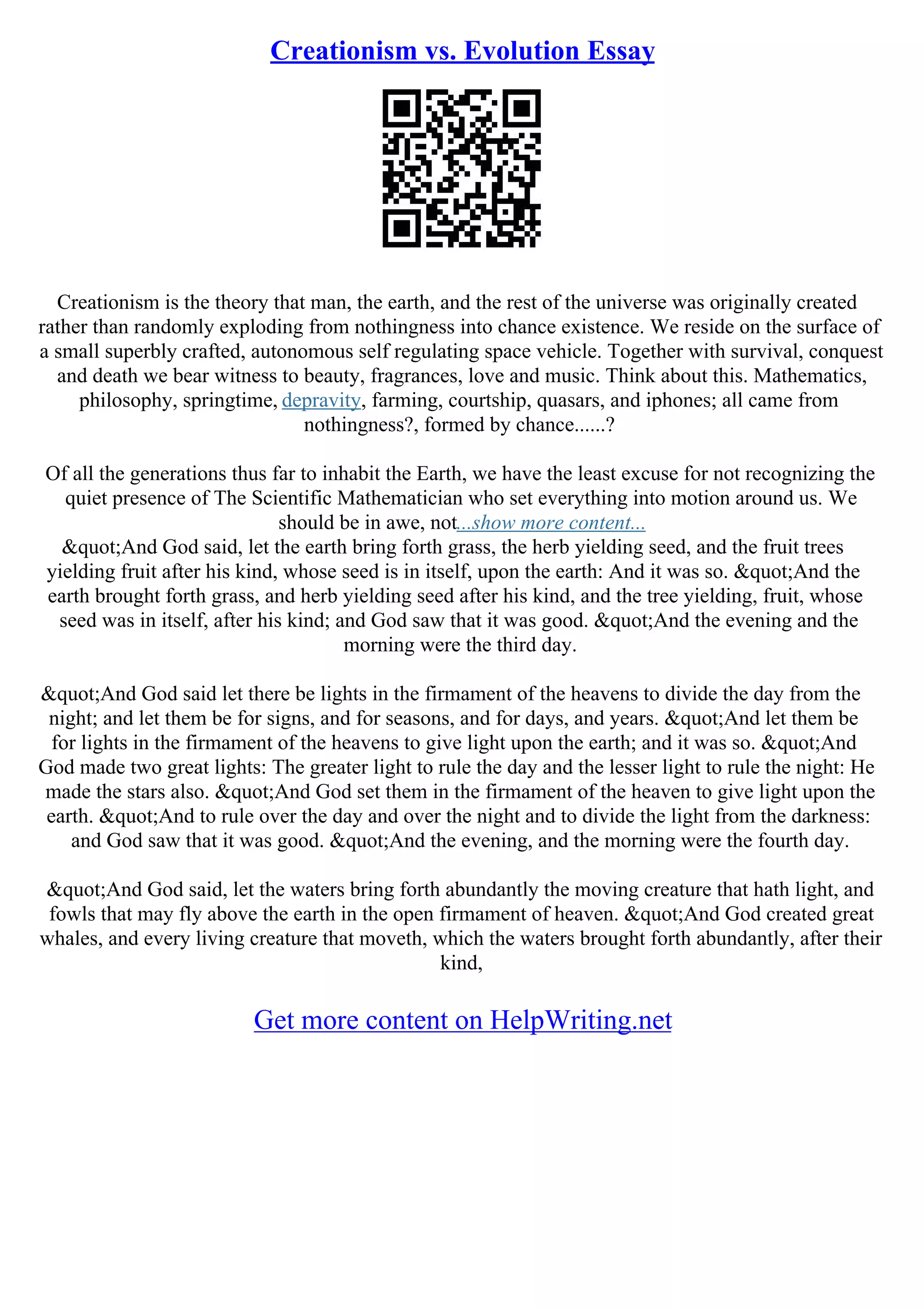 Creationism Vs Evolution Essay | PDF | Geology | Science