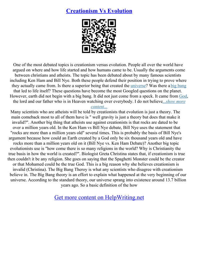 Creationism Vs Evolution Essay | PDF