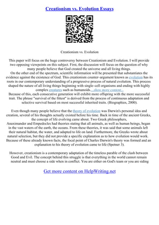 Creationism Vs Evolution Essay | PDF | Geology | Science