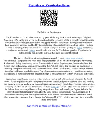 Creationism Vs Evolution Essay | PDF | Geology | Science