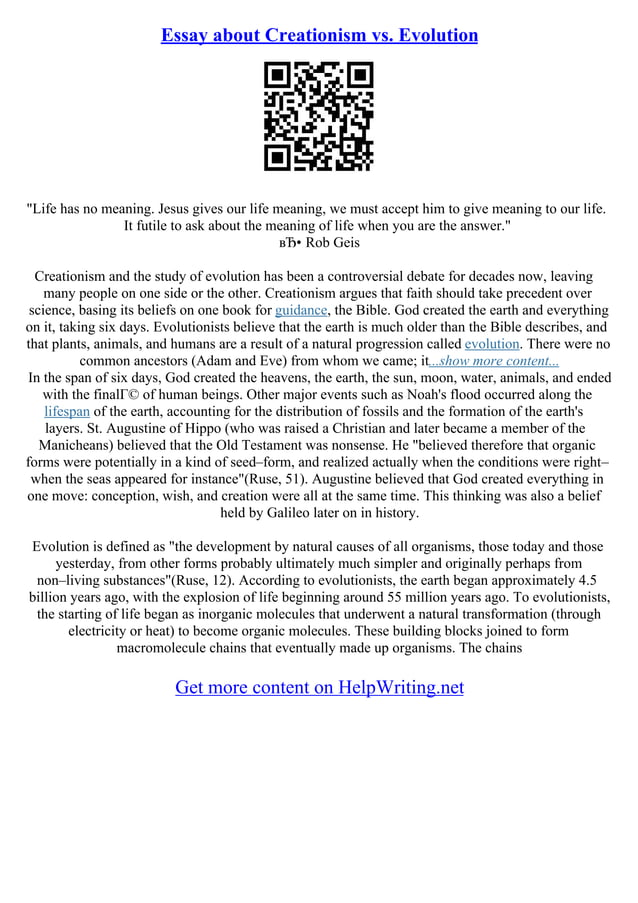 Creationism Vs Evolution Essay | PDF | Geology | Science