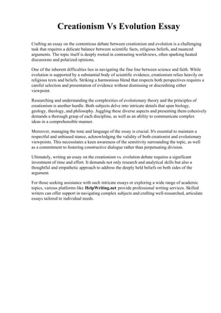 Creationism Vs Evolution Essay. South Georgia State College | PDF