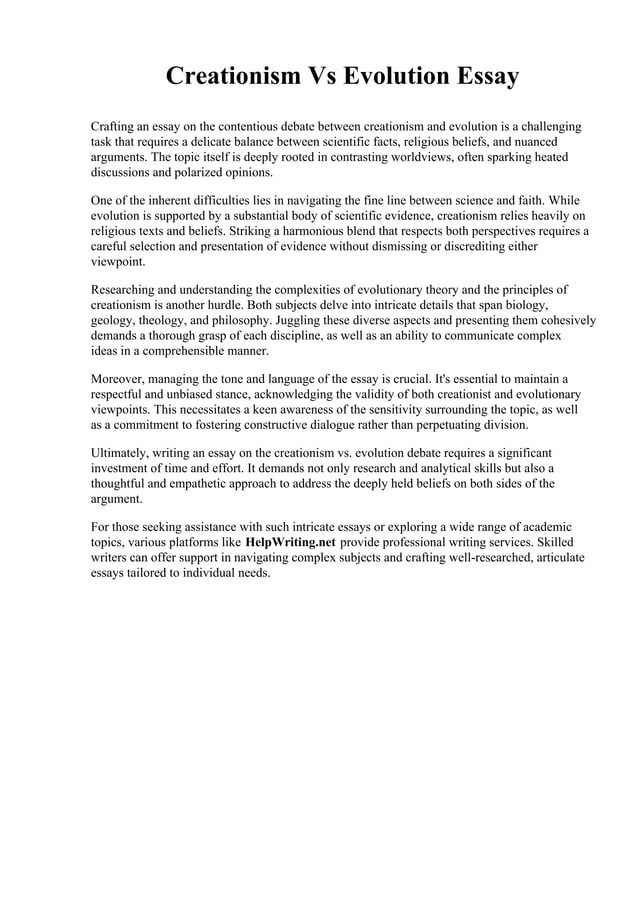 Creationism Vs Evolution Essay. South Georgia State College | PDF