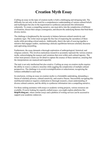 Creation Myth Essay. United States Naval Academy | PDF