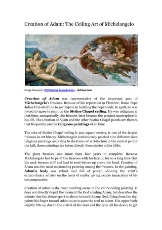 Creation of adam the ceiling art of michelangelo | DOCX