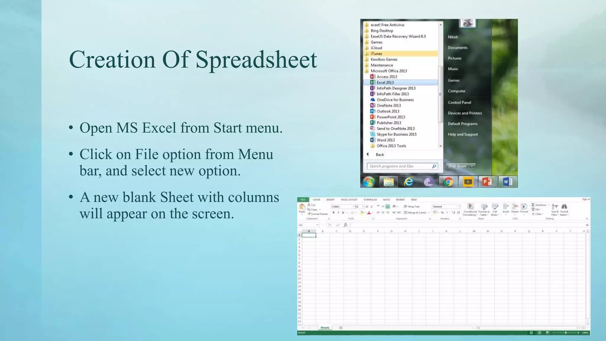 Creation of spreadsheets | PPTX