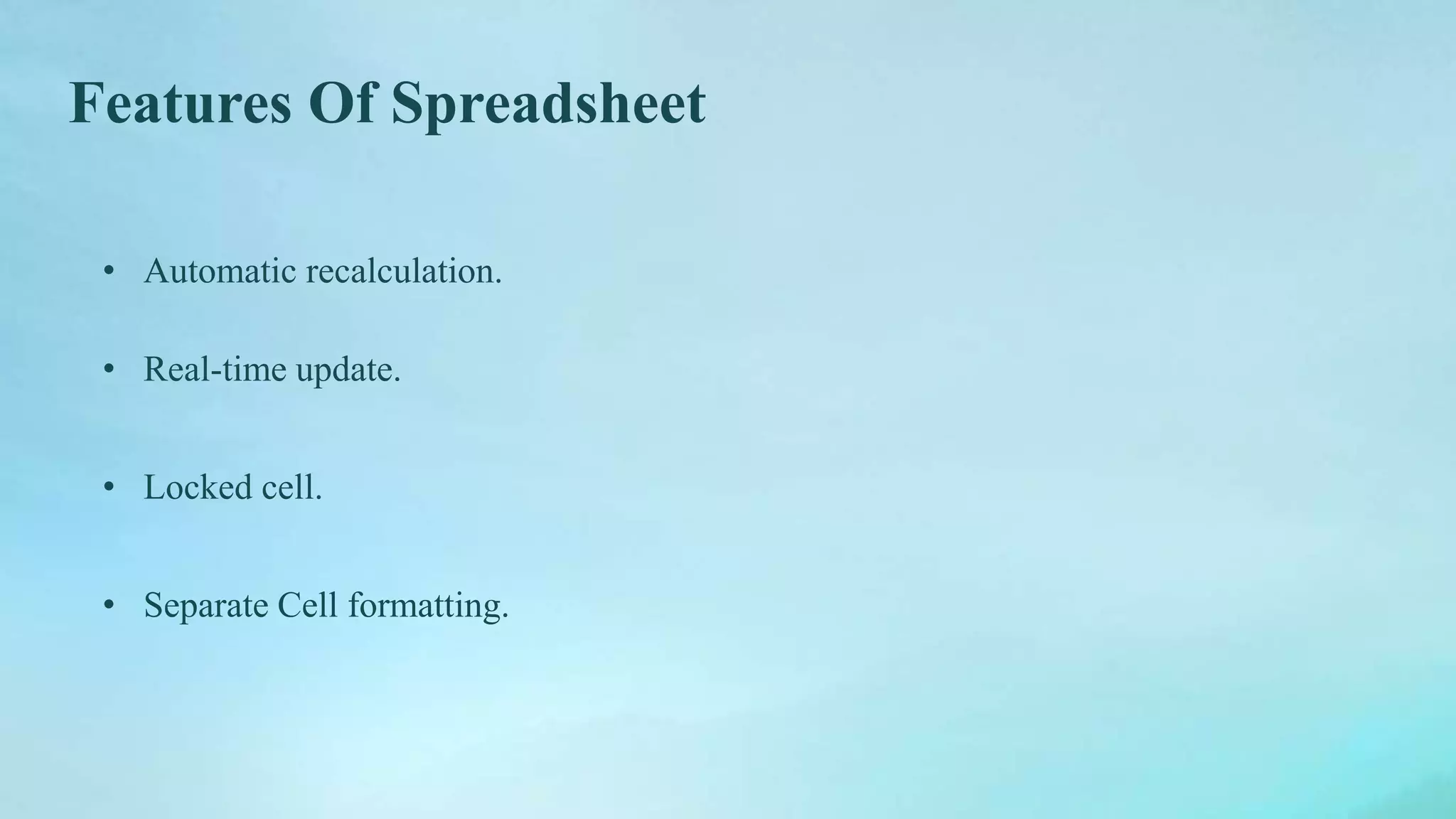 Creation of spreadsheets | PPTX