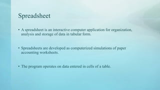 Creation of spreadsheets | PPTX