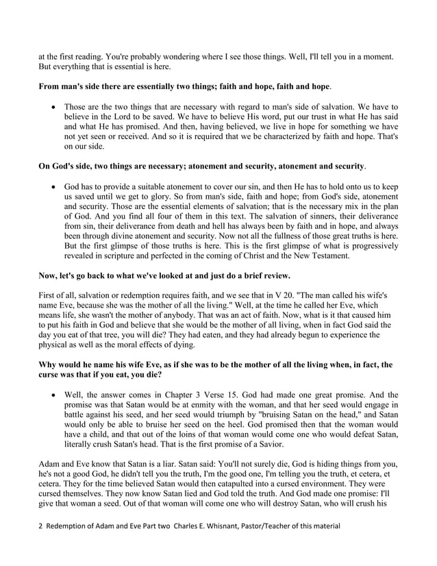 Creation The Promise Of Redemption Part 2 | DOCX
