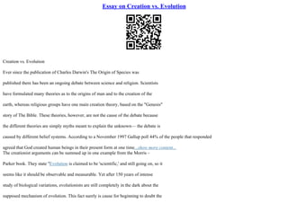 Creation Vs Evolution Essay | PPT