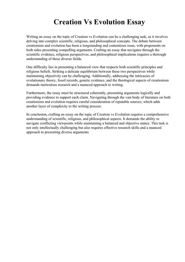 Creation Vs Evolution Essay. Tampa Medical College | PDF