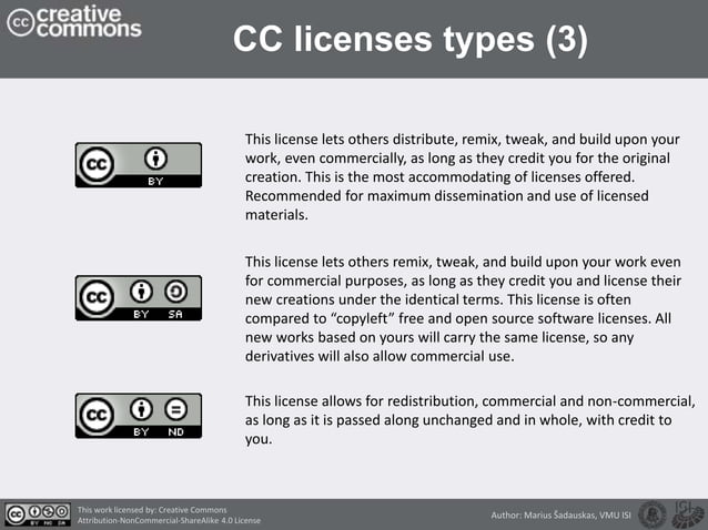 CreativeCommons licenses types and licensing | PPTX