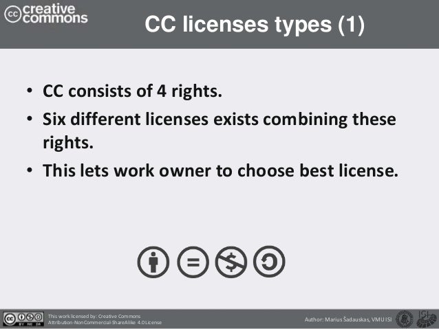 CreativeCommons licenses types and licensing