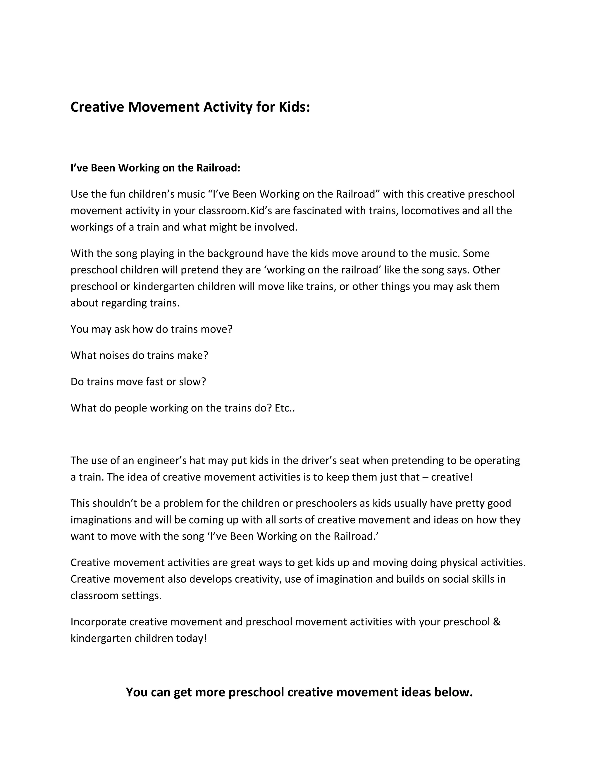 Creative Movement for Kids | DOCX