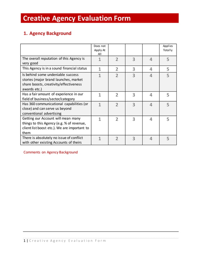 Creative agency evaluation form | DOCX | Advertising Industry | Industries