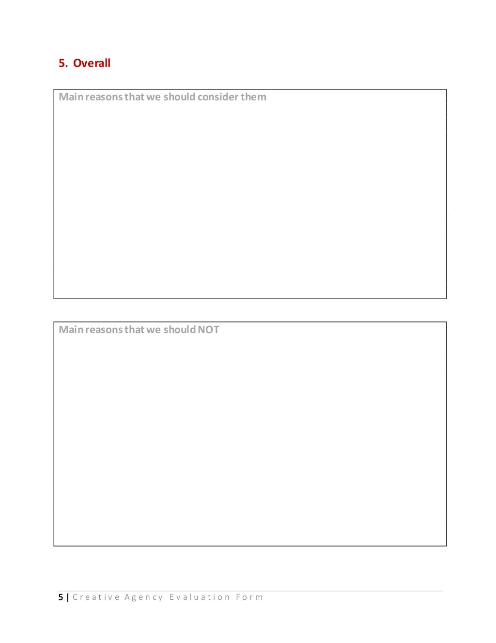 Creative agency evaluation form