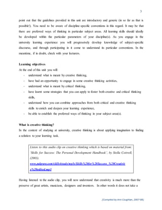 Creative and critical thinking ETC | PDF