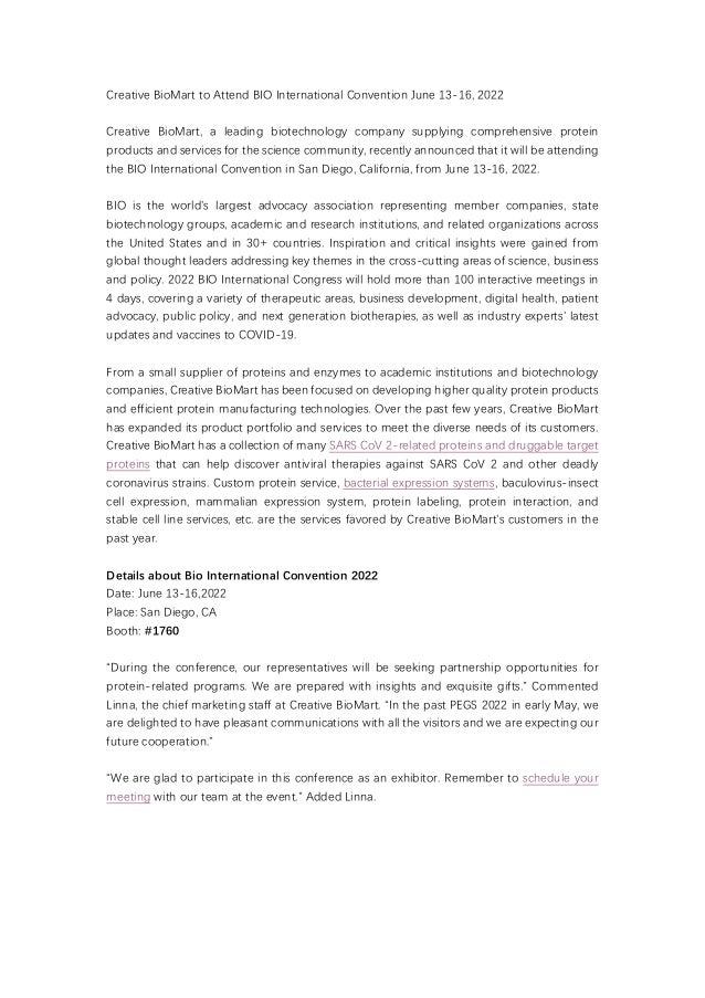 Creative BioMart to Attend BIO International Convention June 13-16 ...