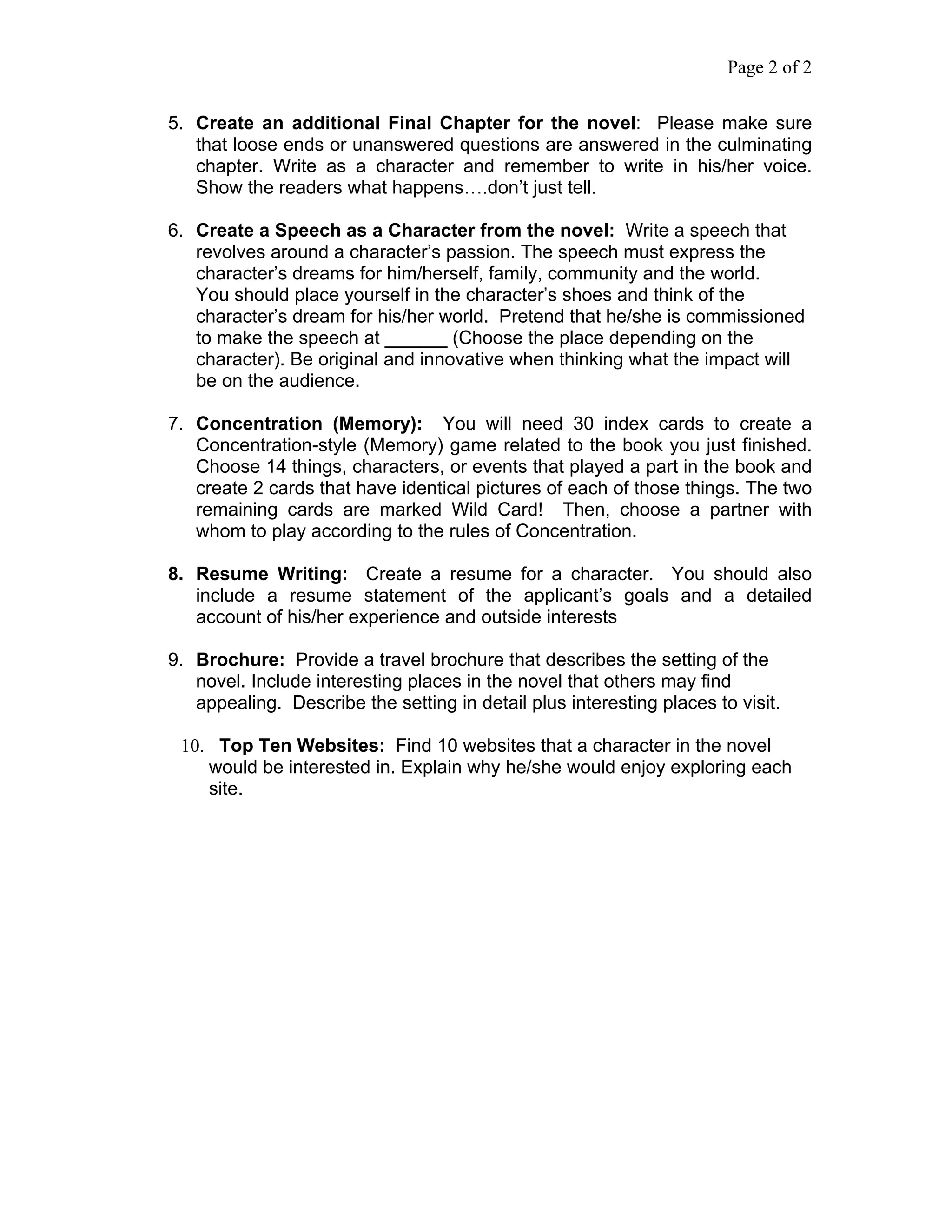 Creative Book Report Ideas | PDF