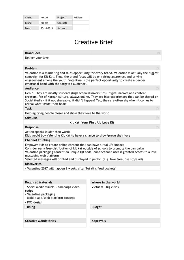 Creative Brief - Kit Kat Valentine Campaign 2017 | PDF