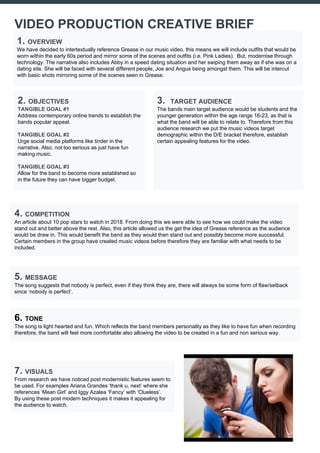 Creative brief music video | PPTX | Video Production | Content Production