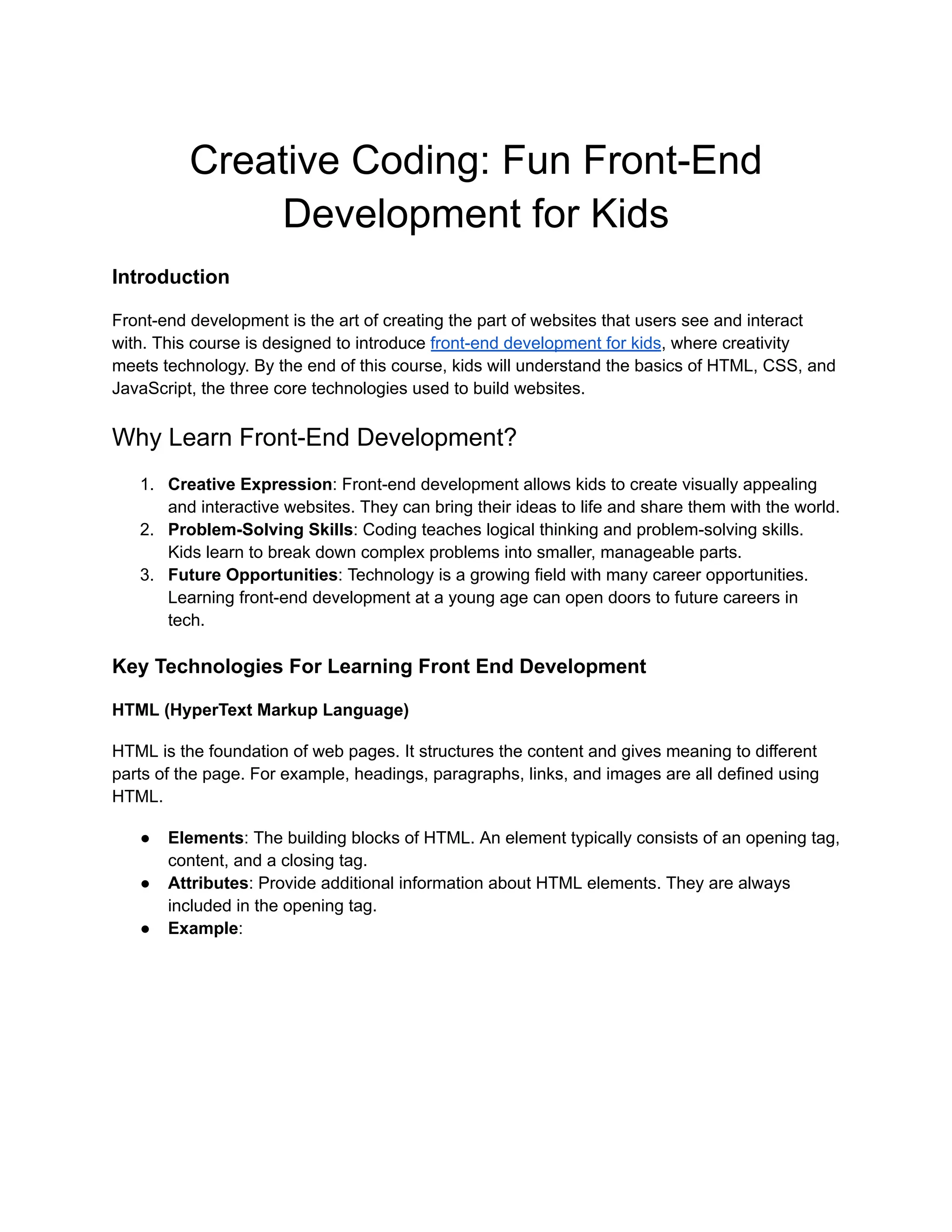 Creative Coding: Fun Front-End Development for Kids | PDF