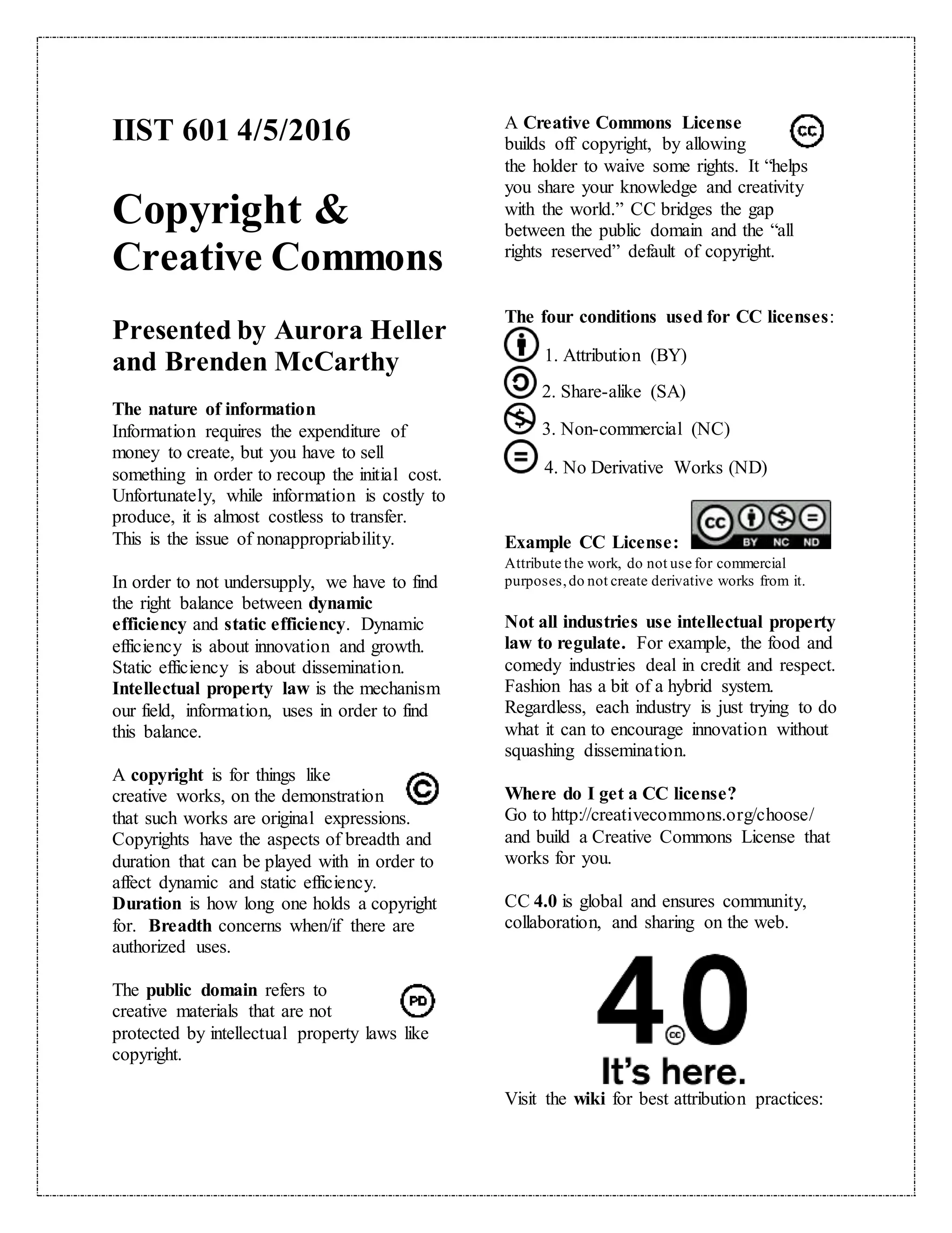 Fact Sheet, Copyright and the Creative Commons | PDF