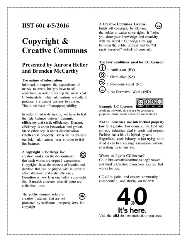 Fact Sheet, Copyright and the Creative Commons | PDF
