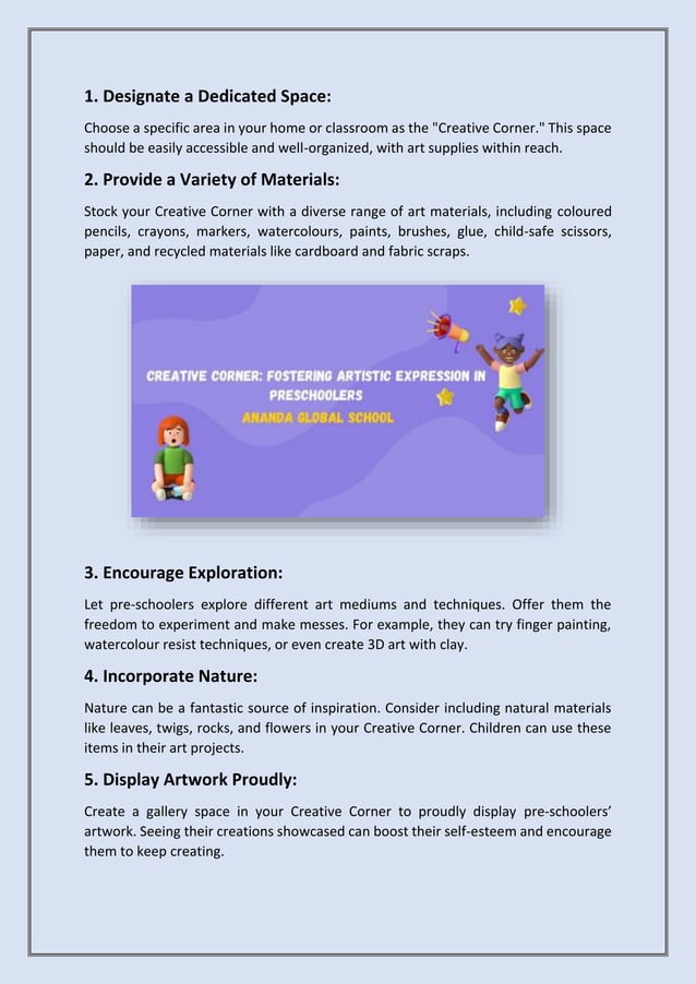 Creative Corner Fostering Artistic Expression in Preschoolers | PDF