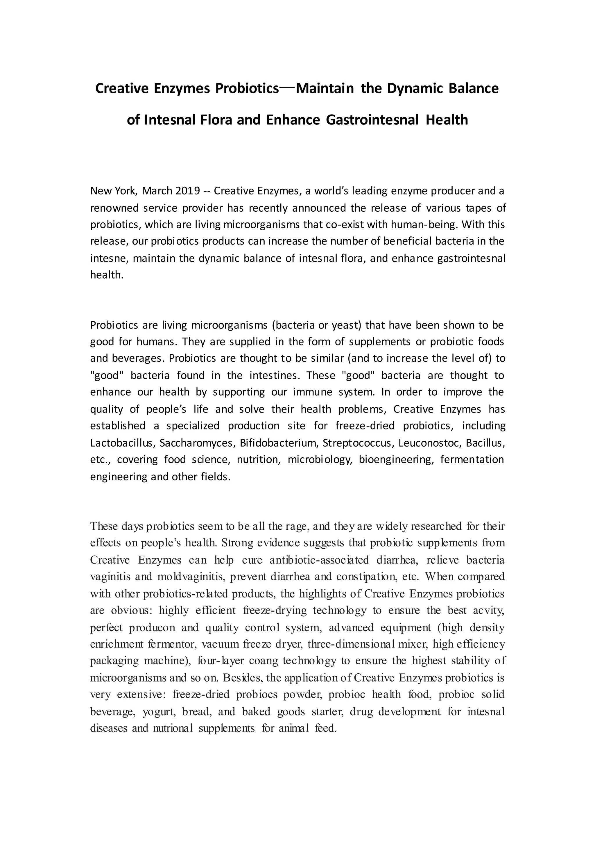 Creative enzymes probiotics | DOCX